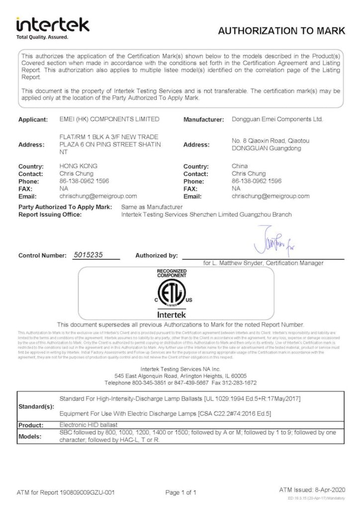 Certification – EMEI Group